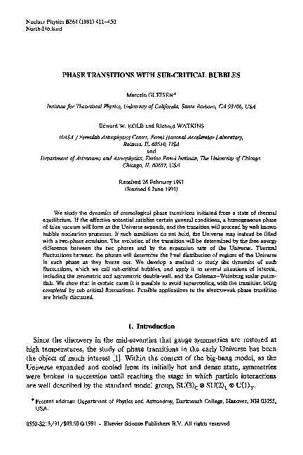 (PDF) Phase transitions with sub-critical bubbles | lucian gleiser ...