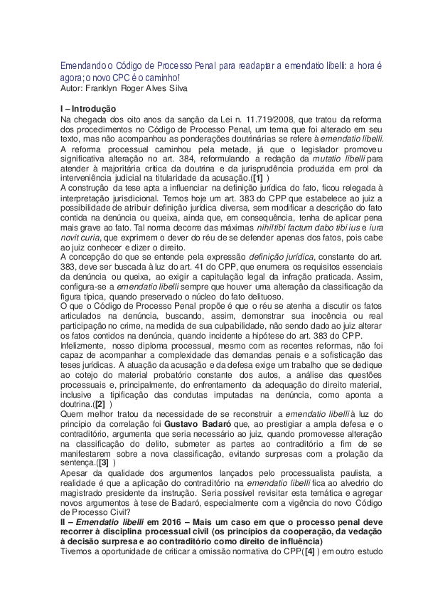 (PDF) Emendando o Código de Processo Penal para readaptar a emendatio ...