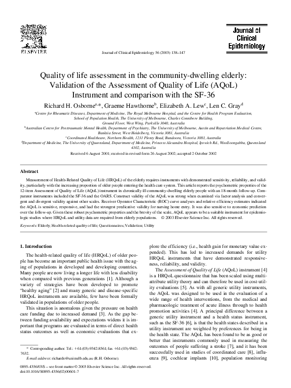 (PDF) Quality of life assessment in the community-dwelling elderly ...