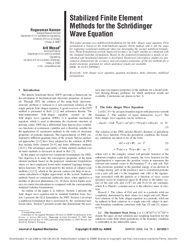 (PDF) Stabilized Finite Element Methods for the Schrödinger Wave Equation