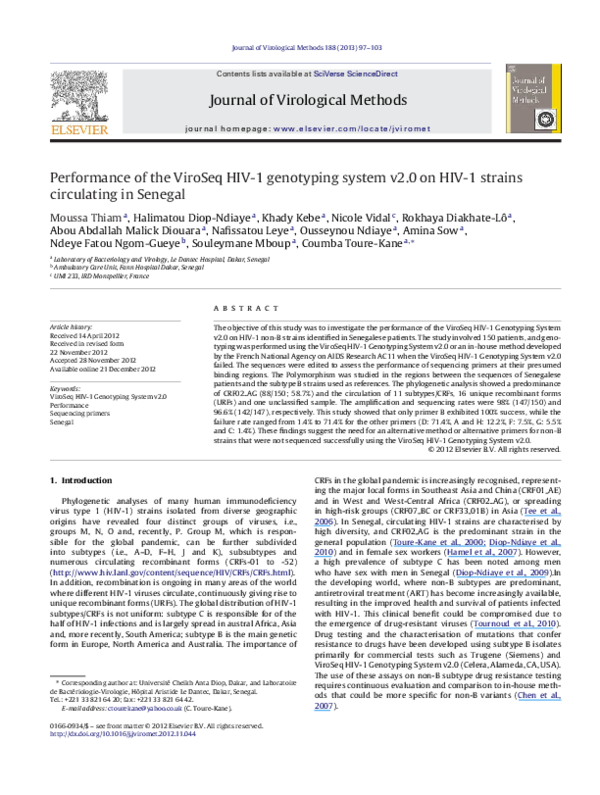 (PDF) Performance of the ViroSeq HIV-1 genotyping system v2.0 on HIV-1 ...