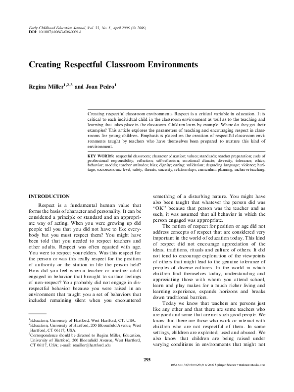 (PDF) Creating Respectful Classroom Environments