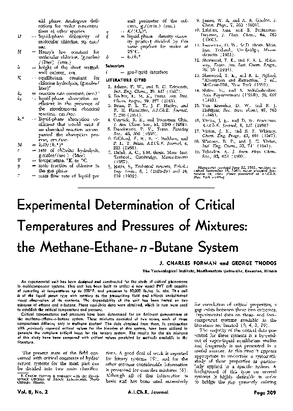 (PDF) Experimental determination of critical temperatures and pressures ...