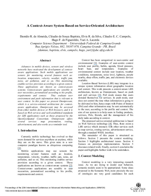 Pdf A Context Aware System Based On Service Oriented Architecture