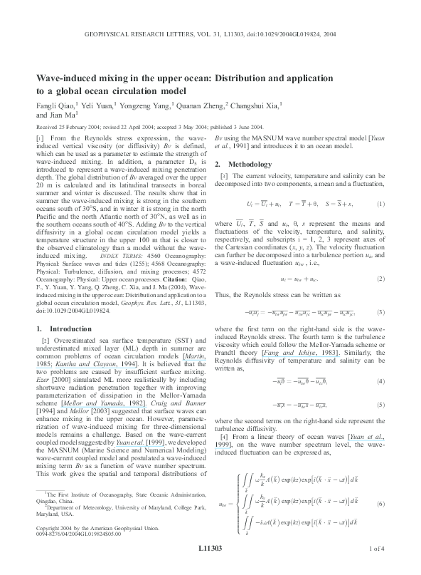 (PDF) Wave-induced mixing in the upper ocean: Distribution and ...