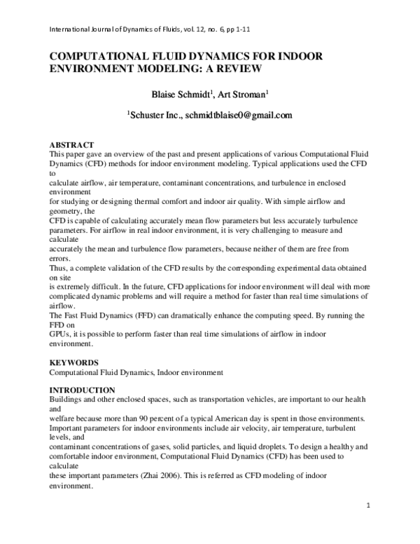Pdf Computational Fluid Dynamics For Indoor Environment Modeling A