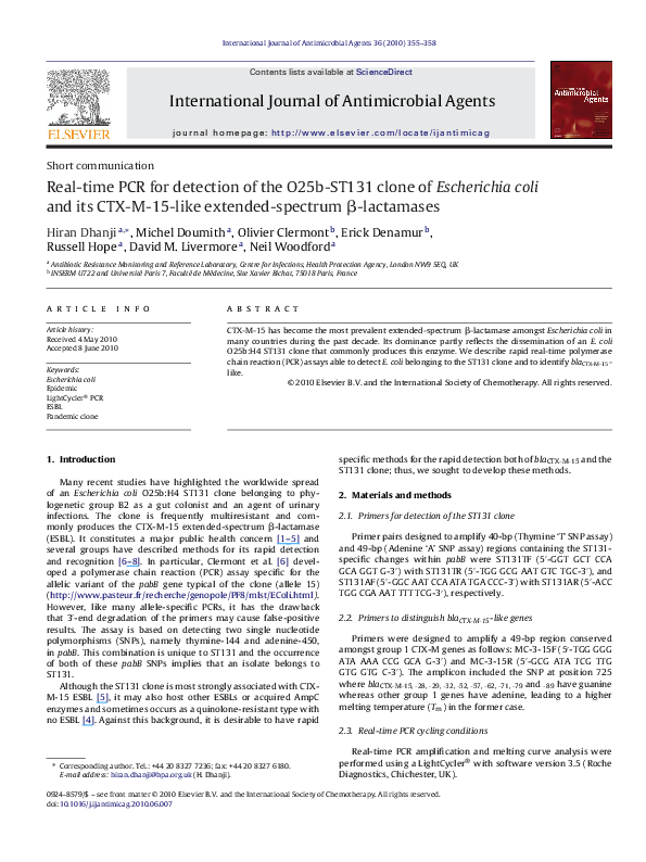 (PDF) Real-time PCR for E. coli ST131 Detection