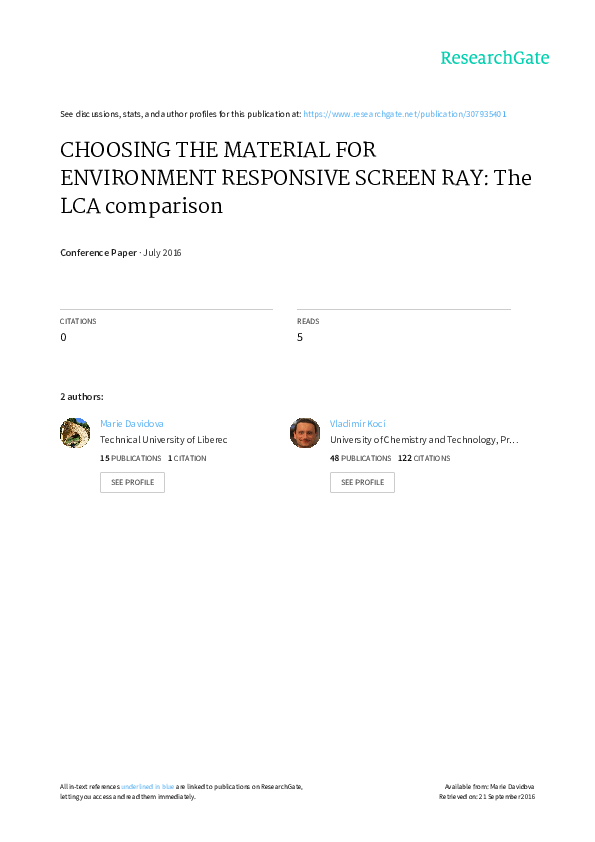 (PDF) CHOOSING THE MATERIAL FOR ENVIRONMENT RESPONSIVE SCREEN RAY: The ...