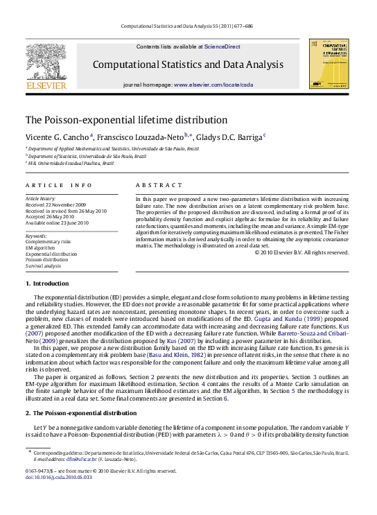 (PDF) Computational Statistics and Data Analysis The Poisson-exponential lifetime distribution
