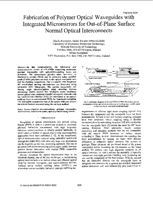 (PDF) Fabrication of polymer optical waveguides with integrated micromirrors for out-of-plane ...