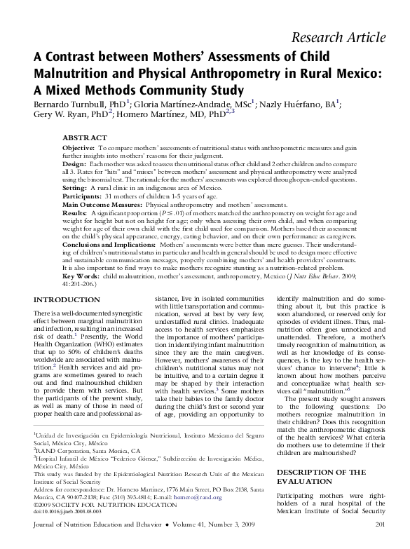 (PDF) A Contrast between Mothers' Assessments of Child Malnutrition and ...