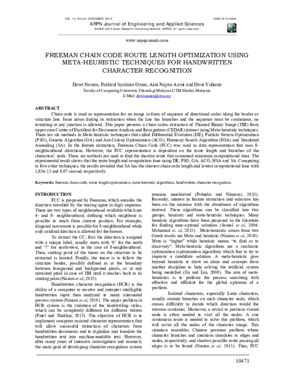 Pdf Freeman Chain Code Route Length Optimization Using Meta Heuristic Techniques For