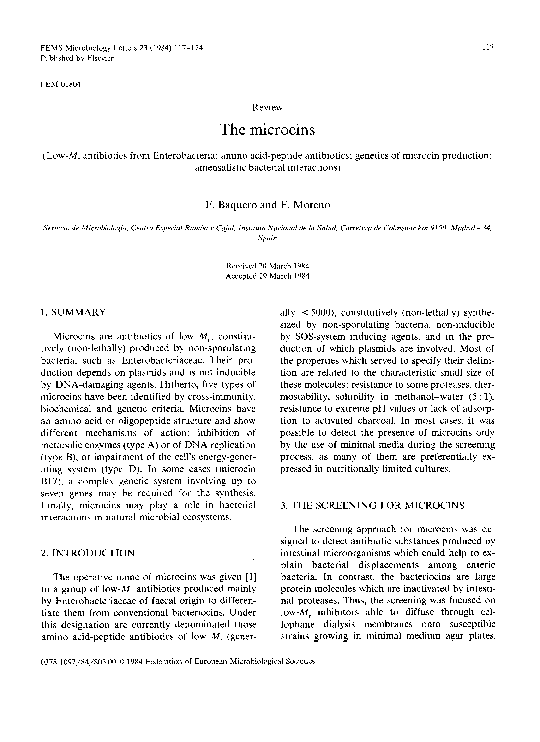 (PDF) The microcins (Low-M r antibiotics from Enterobacteria; amino ...