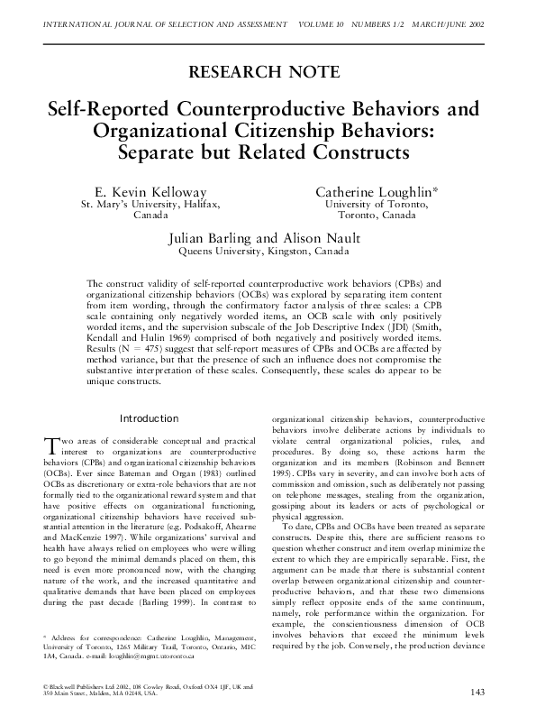 (PDF) Self-Reported Counterproductive Behaviors and Organizational Citizenship Behaviors ...
