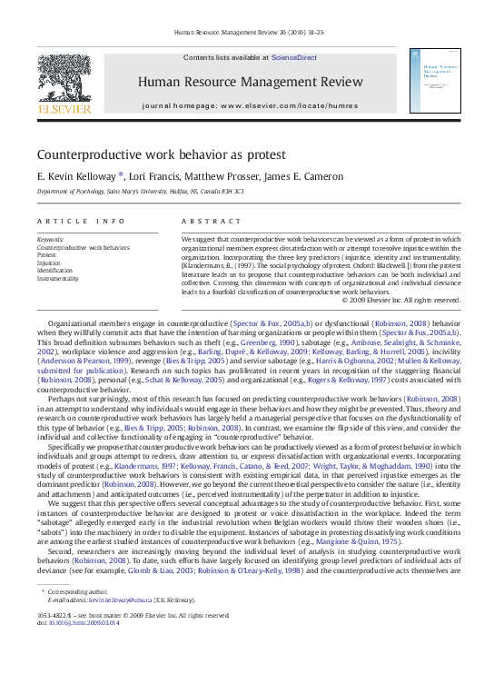 (PDF) Counterproductive work behavior as protest