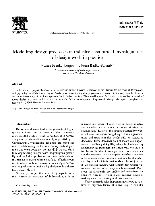 (PDF) Modelling design processes in industry—empirical investigations ...