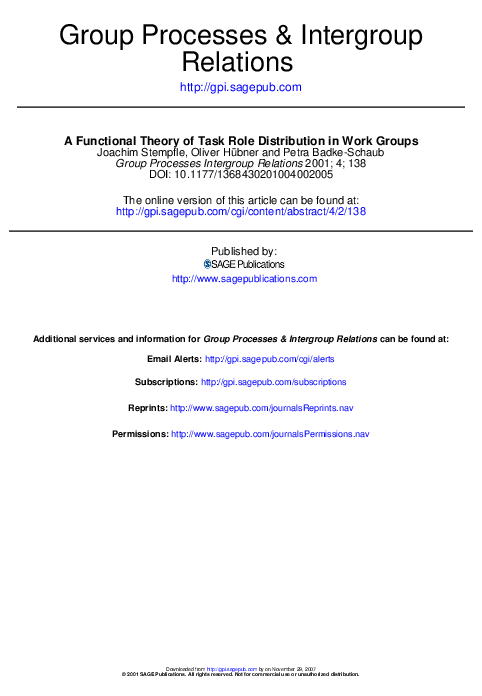 (PDF) A Functional Theory of Task Role Distribution in Work Groups