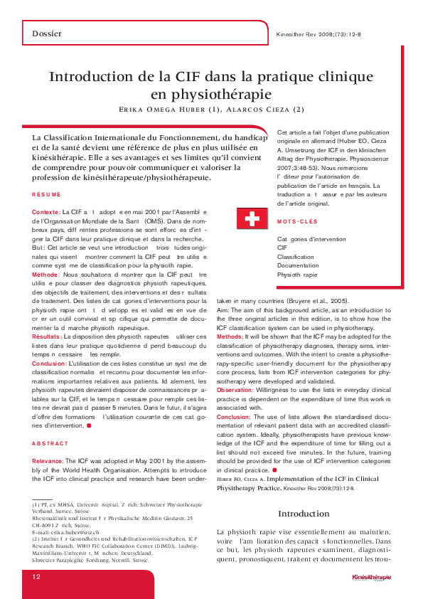 (PDF) Introduction de la CIF dans la pratique clinique en physiothérapie