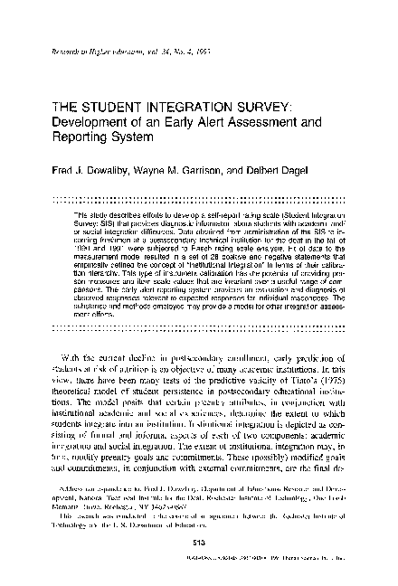(PDF) The Student Integration Survey: Development of an early alert ...