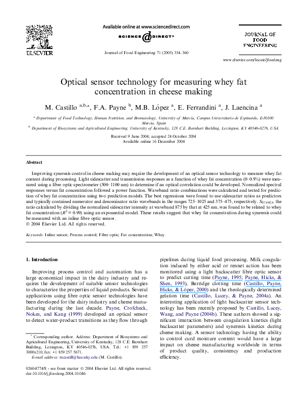 (PDF) Optical sensor technology for measuring whey fat concentration in ...