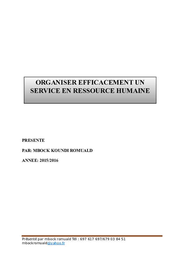 (DOC) ORGANISER EFFICACEMENT UN SERVICE EN RESSOURCE HUMAINE
