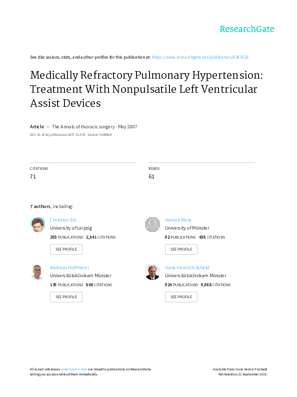 (PDF) Medically Refractory Pulmonary Hypertension: Treatment With ...