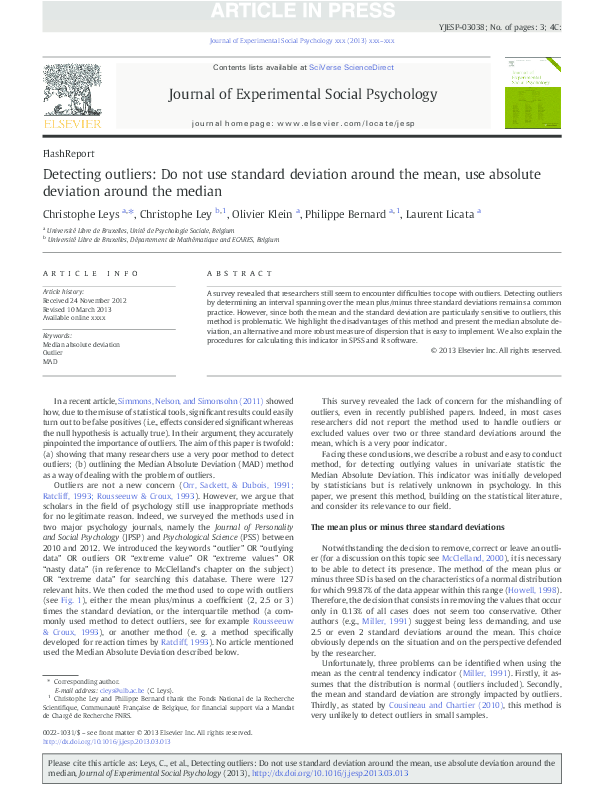 Pdf Detecting Outliers Do Not Use Standard Deviations Around The