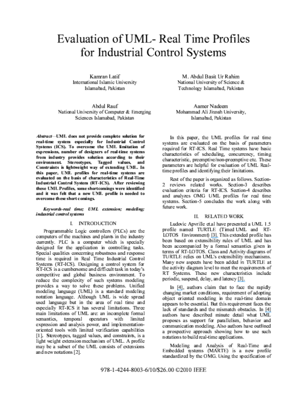 (PDF) Evaluation of UML real time profiles for Industrial Control Systems