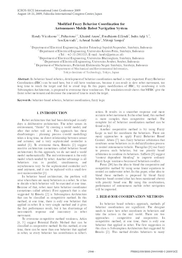 (PDF) Modified fuzzy behavior coordination for autonomous mobile robot navigation system