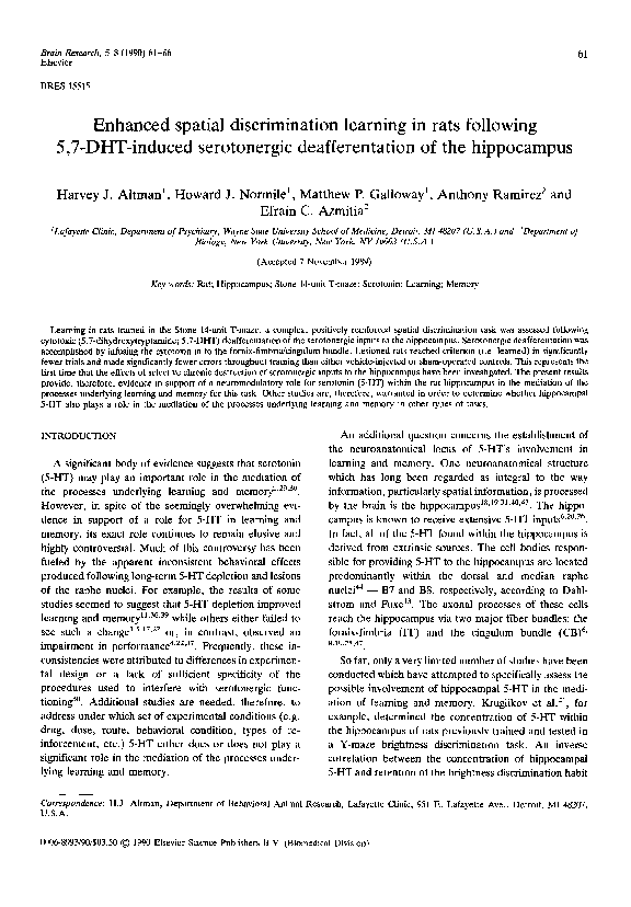 (PDF) Enhanced spatial discrimination learning in rats following 5,7-DHT-induced serotonergic ...