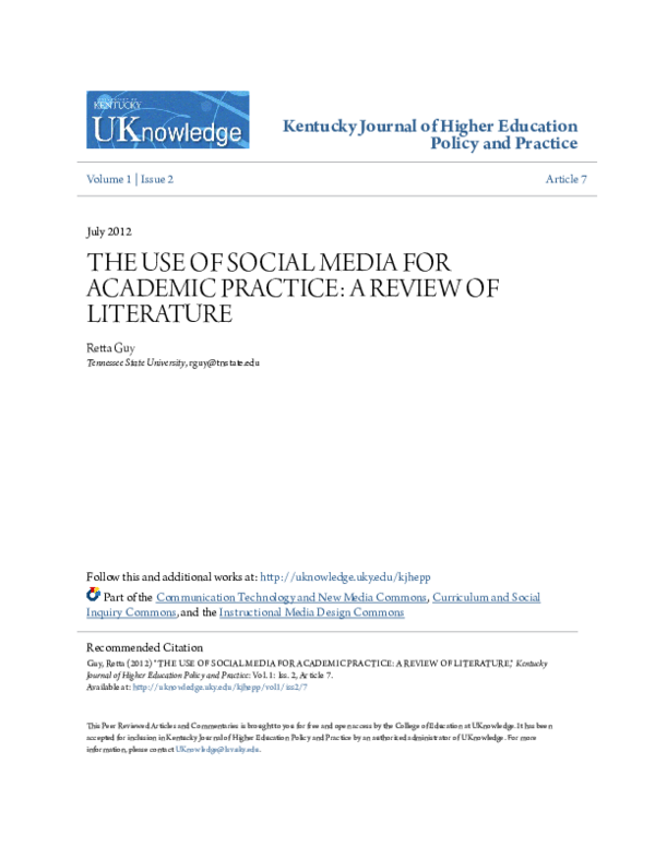 (PDF) THE USE OF SOCIAL MEDIA FOR ACADEMIC PRACTICE: A REVIEW OF LITERATURE