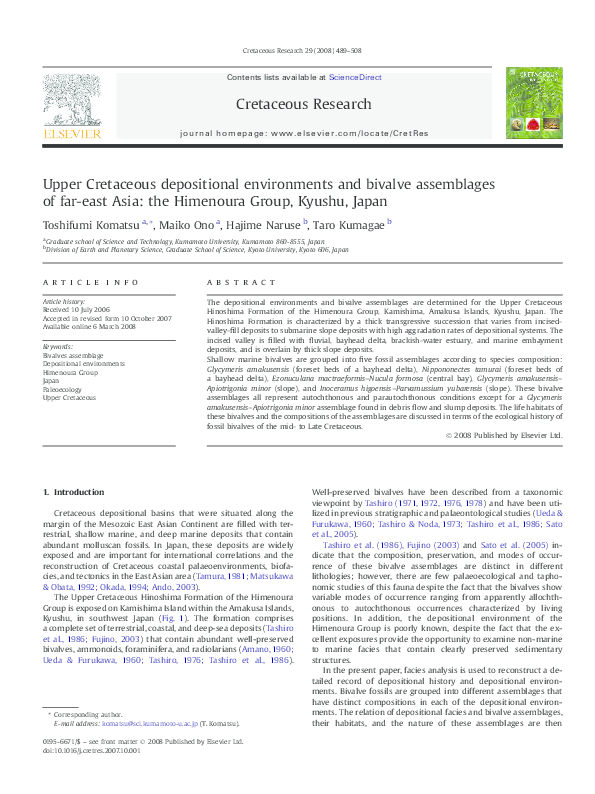 Pdf Upper Cretaceous Depositional Environments And Bivalve Assemblages Of Far East Asia The