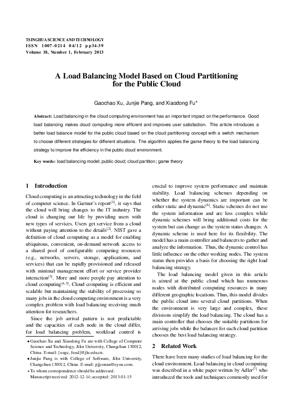 Pdf A Load Balancing Model Based On Cloud Partitioning For The Public Cloud Arumalla Nikitha