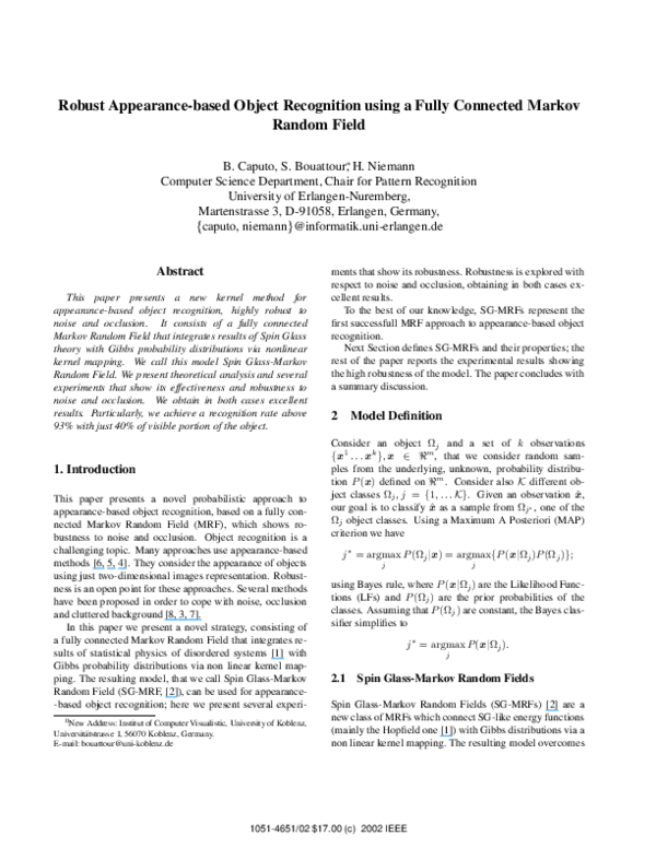 Pdf Robust Appearance Based Object Recognition Using A Fully
