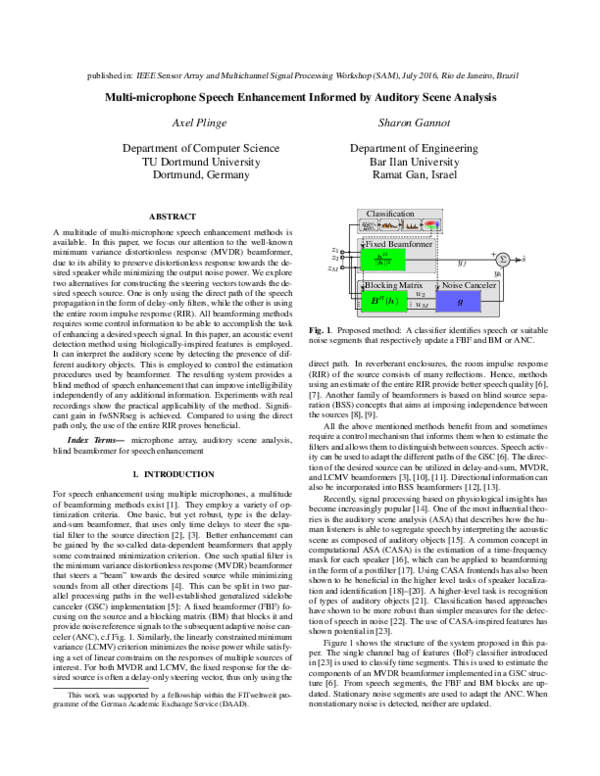 Pdf Multi Microphone Speech Enhancement Informed By Auditory Scene Analysis Axel Plinge And