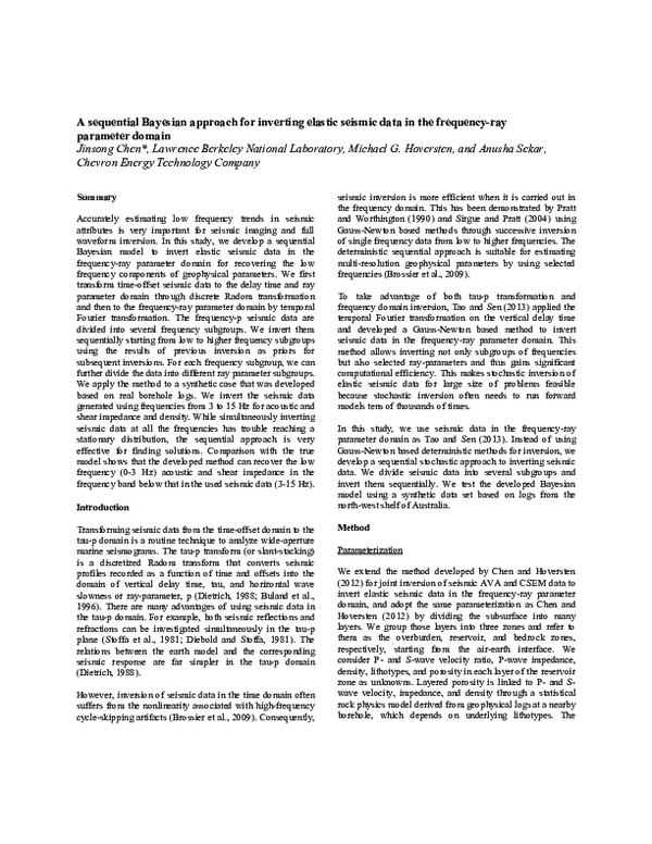 Pdf A Sequential Bayesian Approach For Inverting Elastic Seismic Data