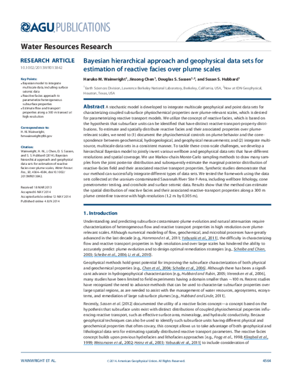 Pdf Bayesian Hierarchical Approach And Geophysical Data Sets For Estimation Of Reactive Facies