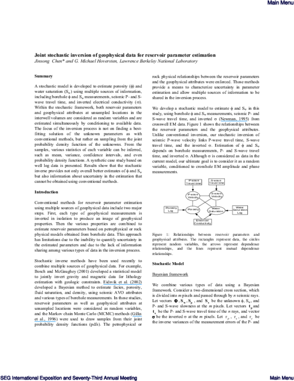 (PDF) Joint stochastic inversion of geophysical data for reservoir parameter estimation