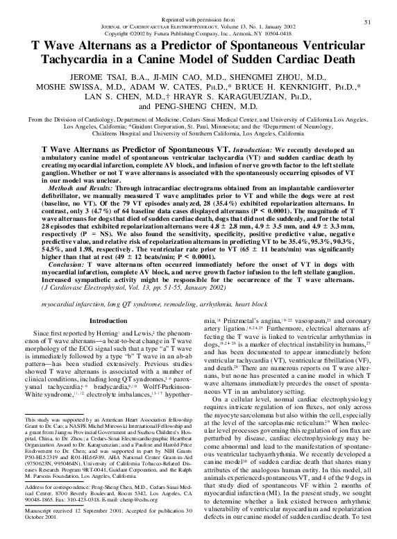 (PDF) T Wave Alternans as a Predictor of Spontaneous Ventricular Tachycardia in a Canine Model ...