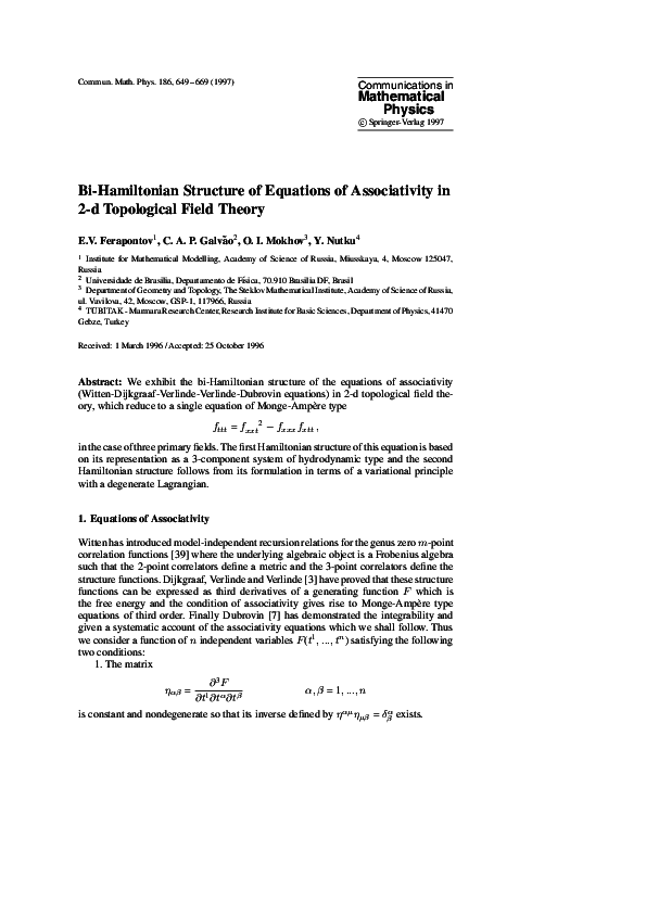 (PDF) Bi-Hamiltonian Structure in 2-d Field Theory