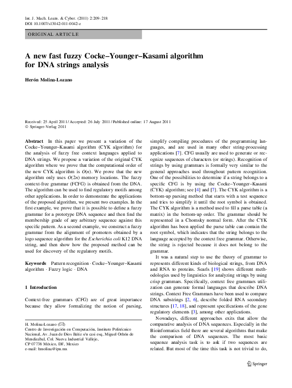 (PDF) A new fast fuzzy Cocke–Younger–Kasami algorithm for DNA strings ...