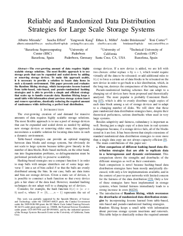 (PDF) Reliable and randomized data distribution strategies for large ...