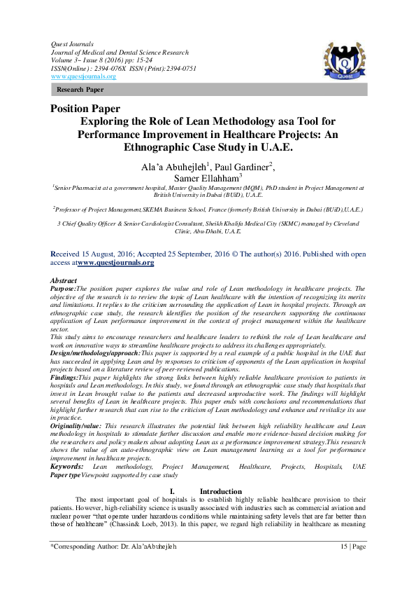 (PDF) Exploring the Role of Lean Methodology as a Tool for Performance ...