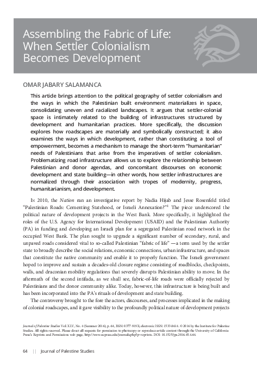 (PDF) Assembling the Fabric of Life: When Settler Colonialism Becomes ...