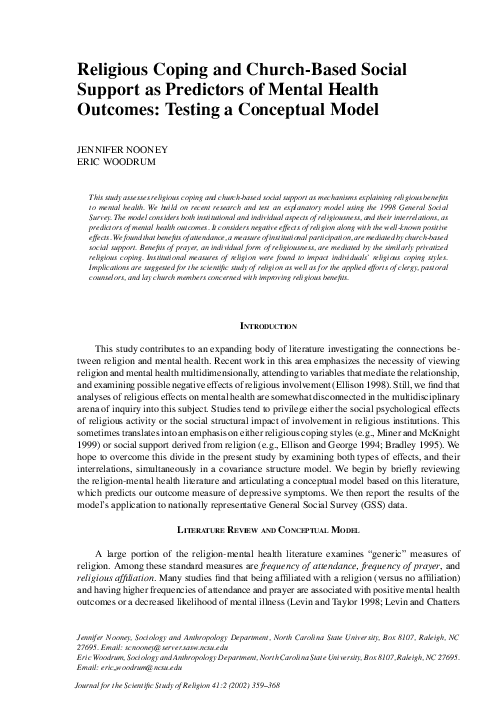 (PDF) Religious Coping and Church-Based Social Support as Predictors of ...
