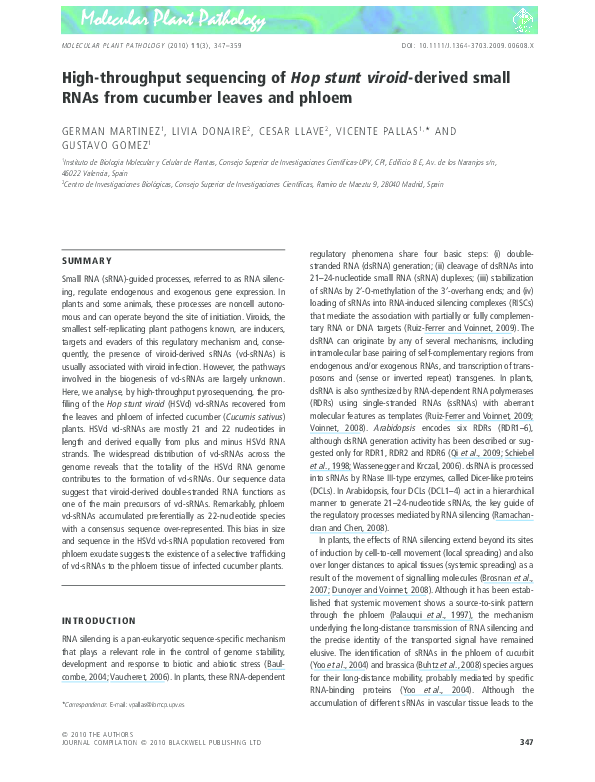 (PDF) High-throughput sequencing of Hop stunt viroid -derived small ...