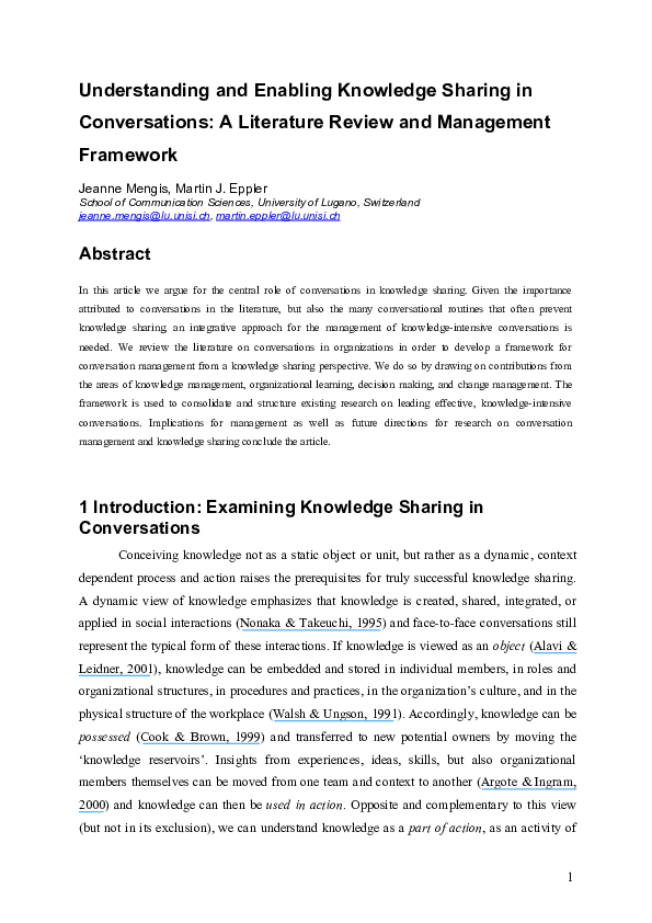 (PDF) Understanding and Enabling Knowledge Sharing in Conversations: A ...