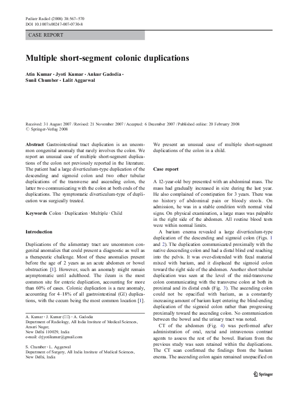 (PDF) Multiple short-segment colonic duplications