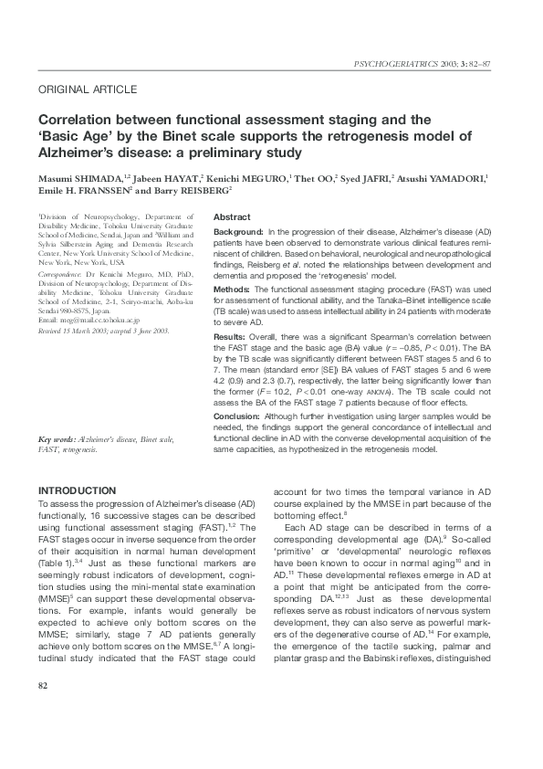 (PDF) Correlation between functional assessment staging and the 'Basic ...
