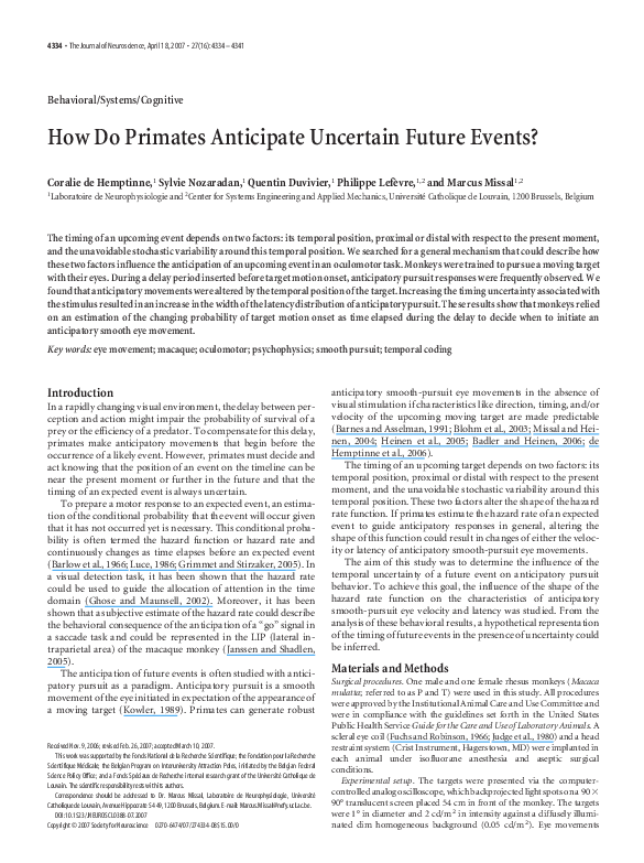 (PDF) How Do Primates Anticipate Uncertain Future Events